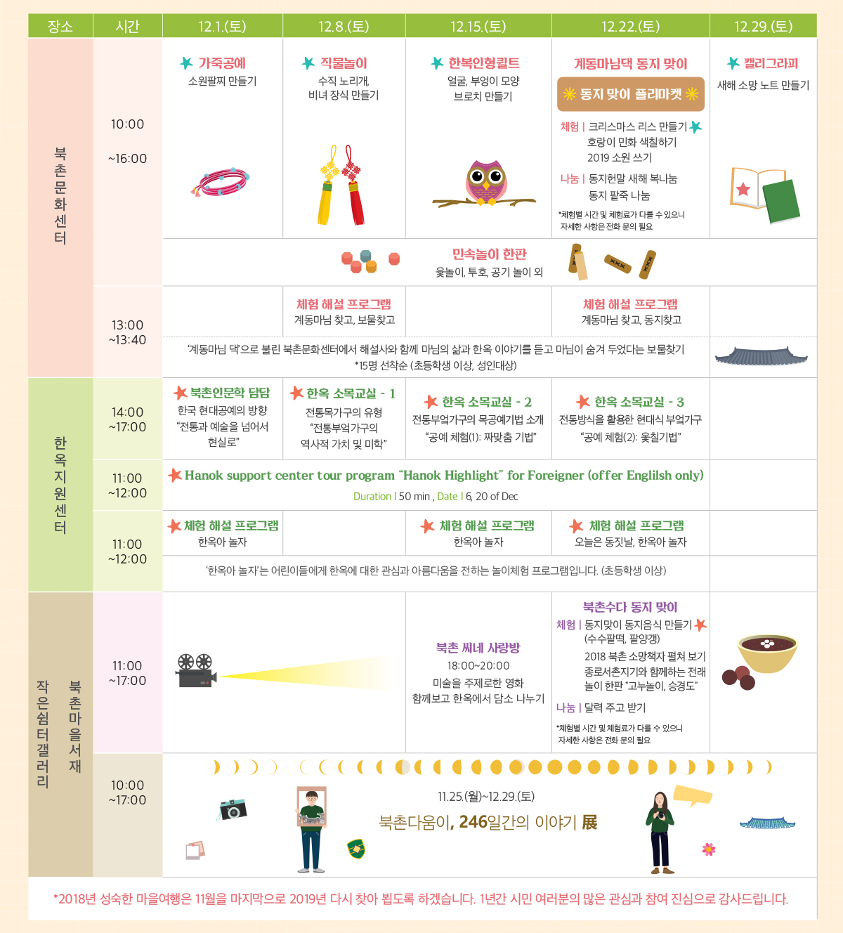 한옥자료 공지사항 2018년 12월의 「북촌문화요일」 토요 상설프로그램 운영 안내 서울한옥포털